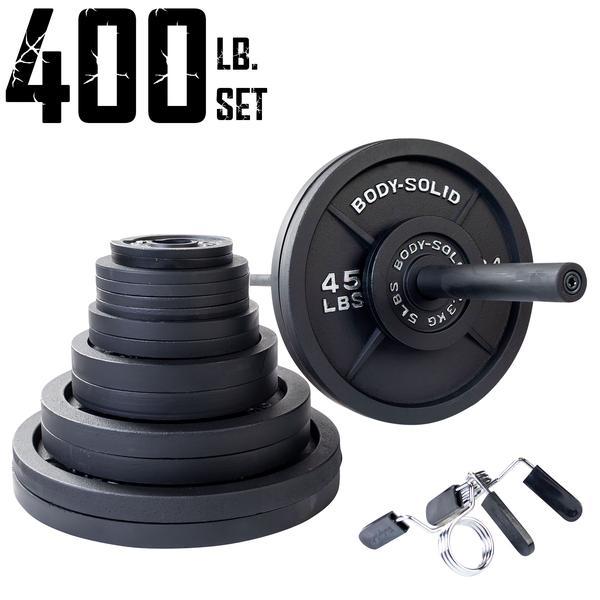 400 lb. Cast Iron Olympic Weight Set with 7ft. Olympic Bar, Collars ...